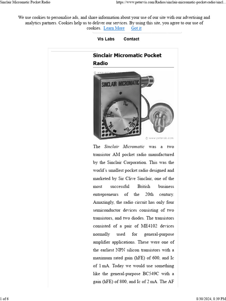Sinclair Micromatic Pocket Radio | PDF | Amplifier | Inductor
