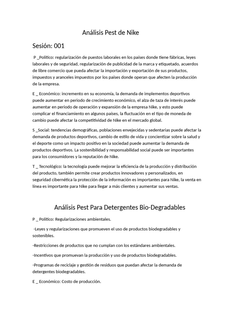 Análisis Pest de Nike y Detergentes Biodegradables | PDF ...