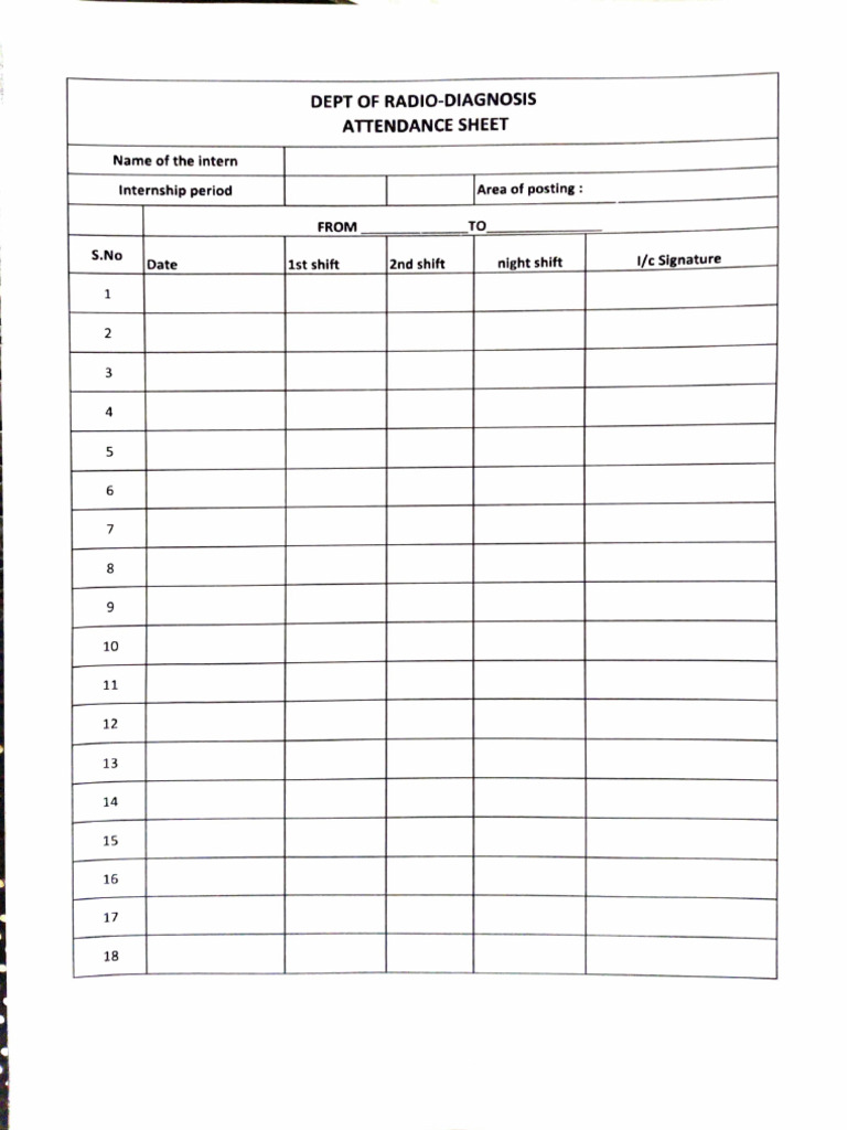 Internship Attendance Sheet Template | PDF