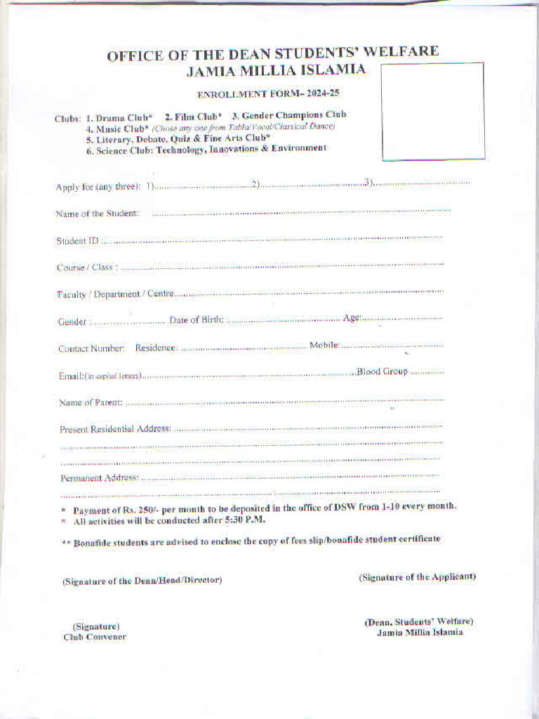 DSW Clubs Form 2024august30 | PDF