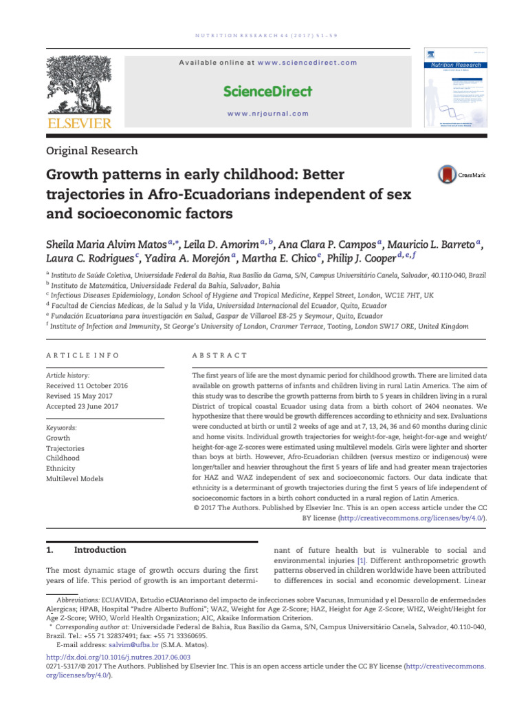 Alvim, S. (2017). Growth patterns in early childhood Better trajectories in Afro-Ecuadorians ...