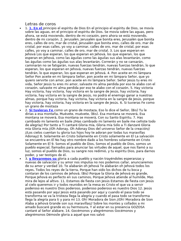 Letras de Coros | PDF | Cristo (título) | Oración
