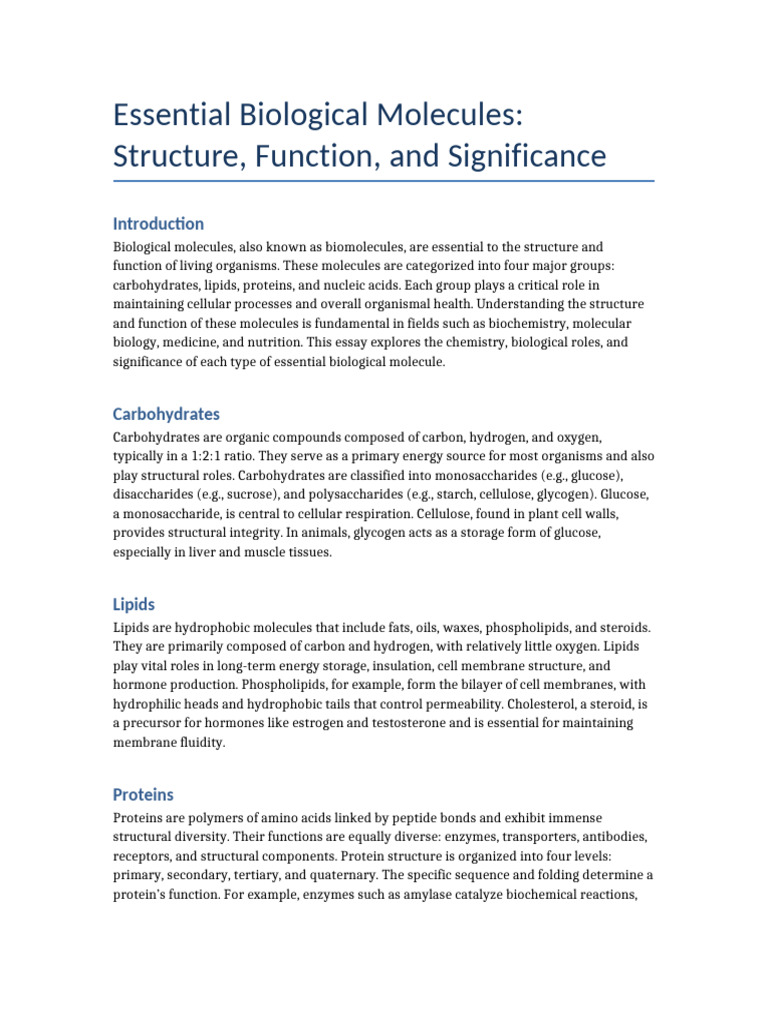 Essential Biological Molecules | PDF | Biomolecules | Carbohydrates