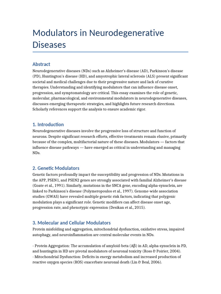 Modulators in Neurodegenerative Diseases | PDF | Cell Biology | Biology