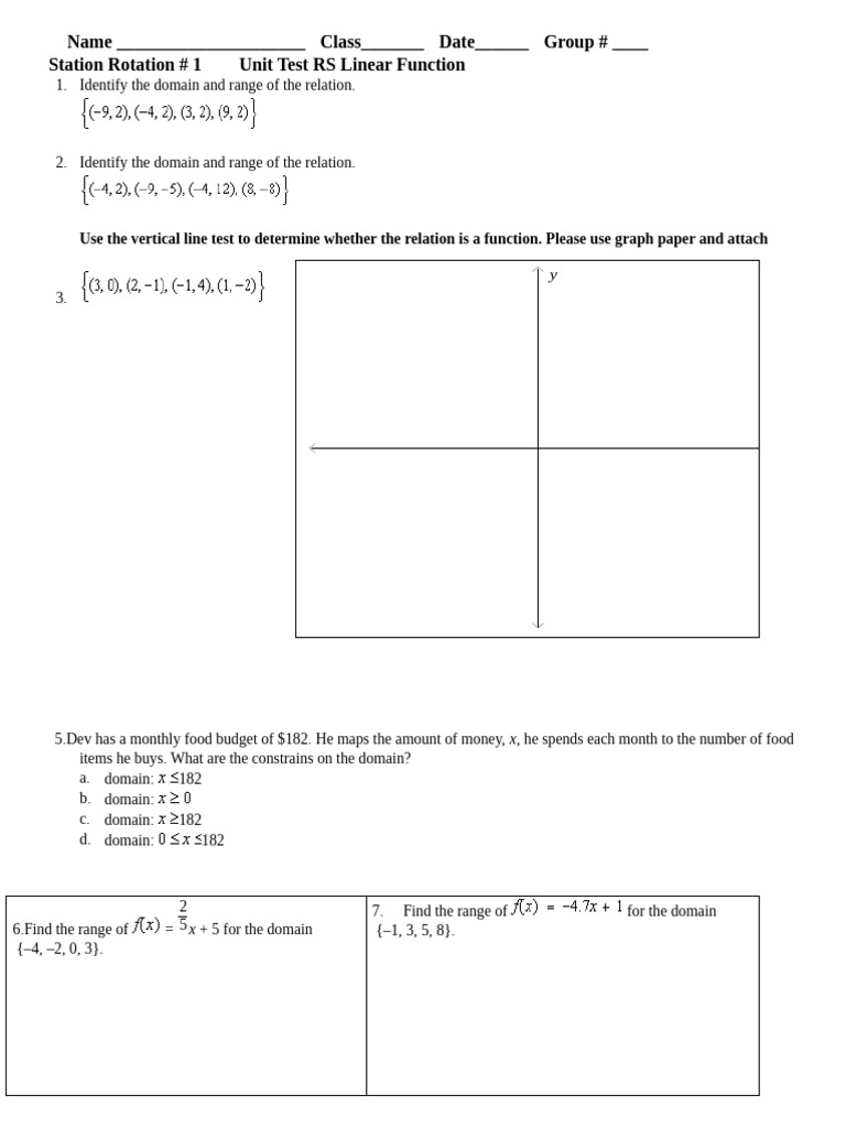 Station Rotaion 1 Rs 1 Linear Functions Cut Down | PDF | Area ...