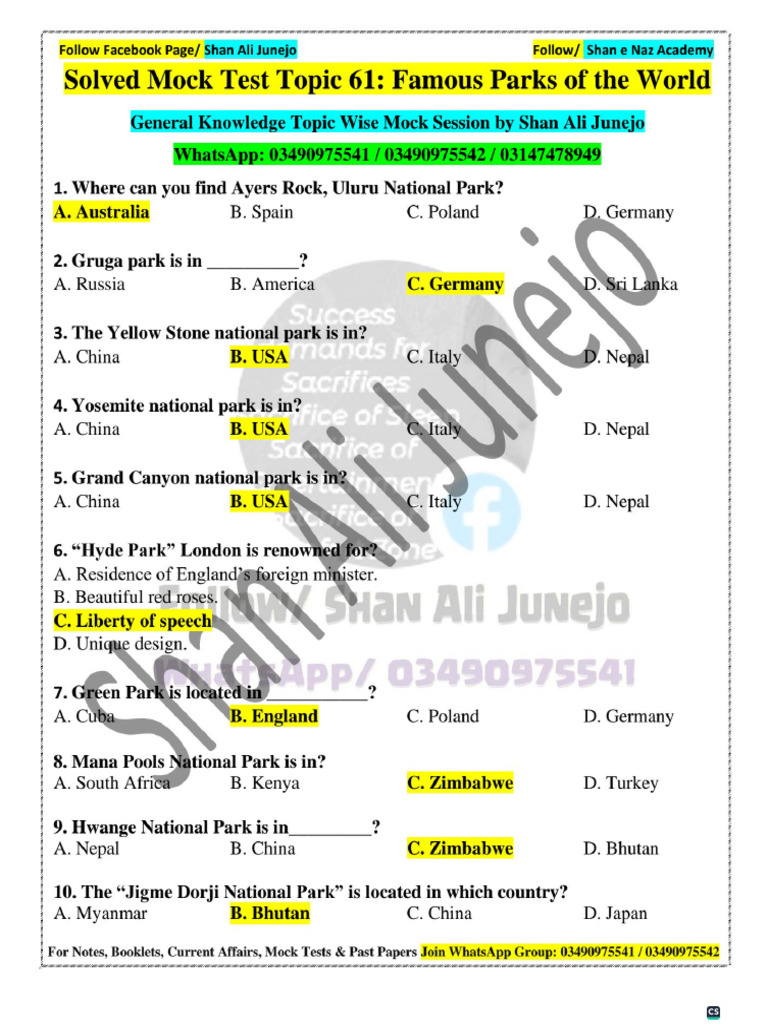 61st Solved Mock Test - GK Session 2025 by Shan Ali Junejo 03490975541 ...