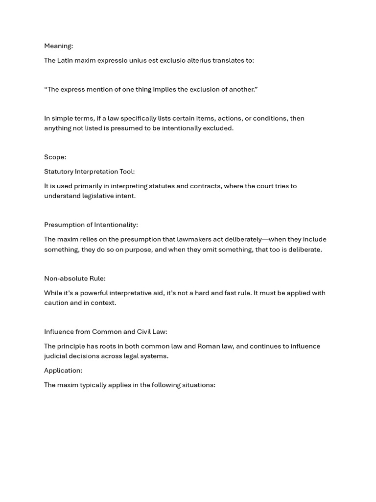 Expressio Unius in Statutory Interpretation | PDF
