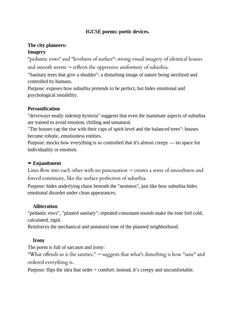 IGCSE Poems - Poetic Devices | PDF | Poetry | Grief