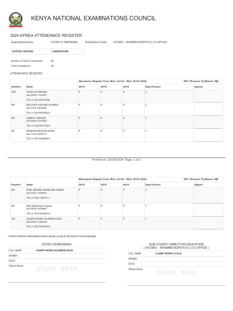 Attendance Register | PDF