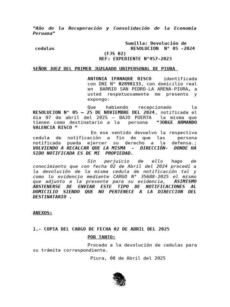 Devolucion de Cedula Antonia Risco | PDF