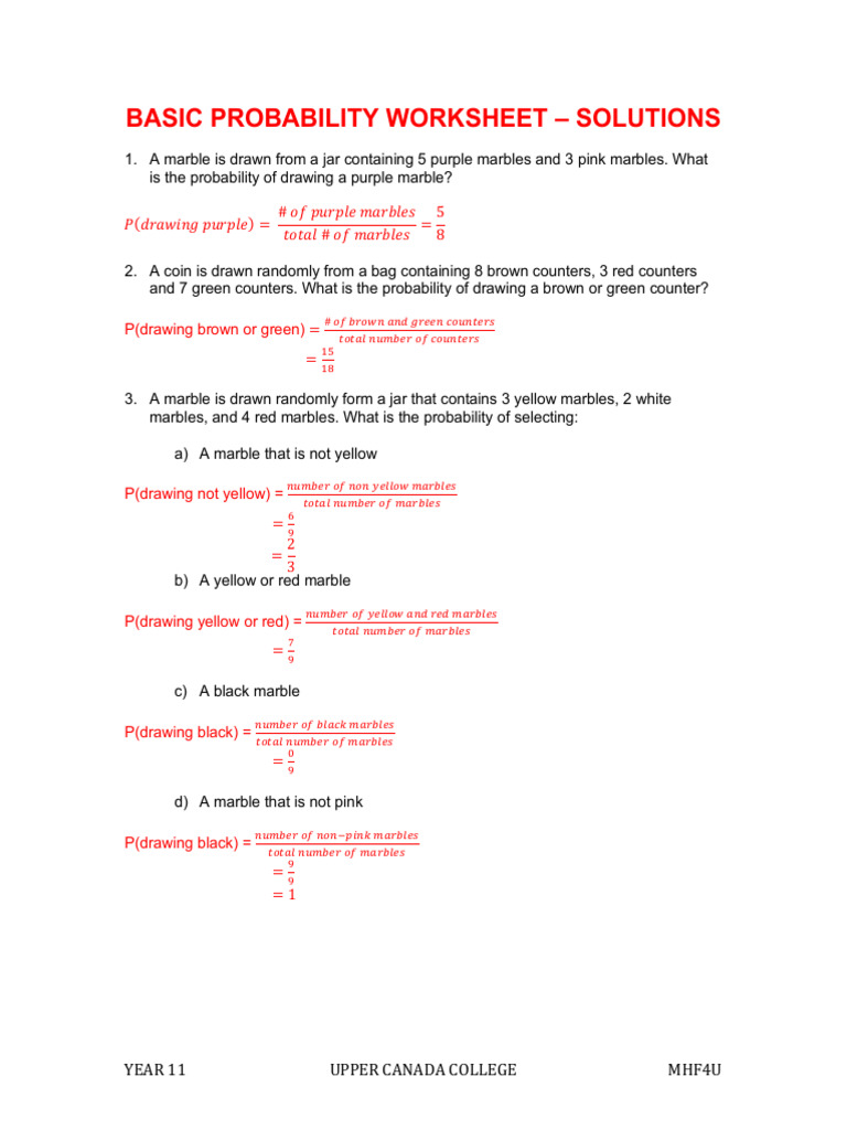 39. Basic Probability Worksheet - Solutions | PDF | Probability Theory ...