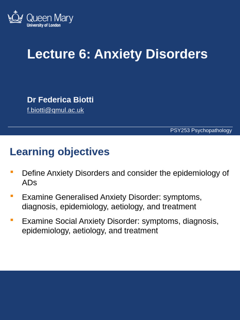 Lecture Notes Students | PDF | Anxiety | Generalized Anxiety Disorder
