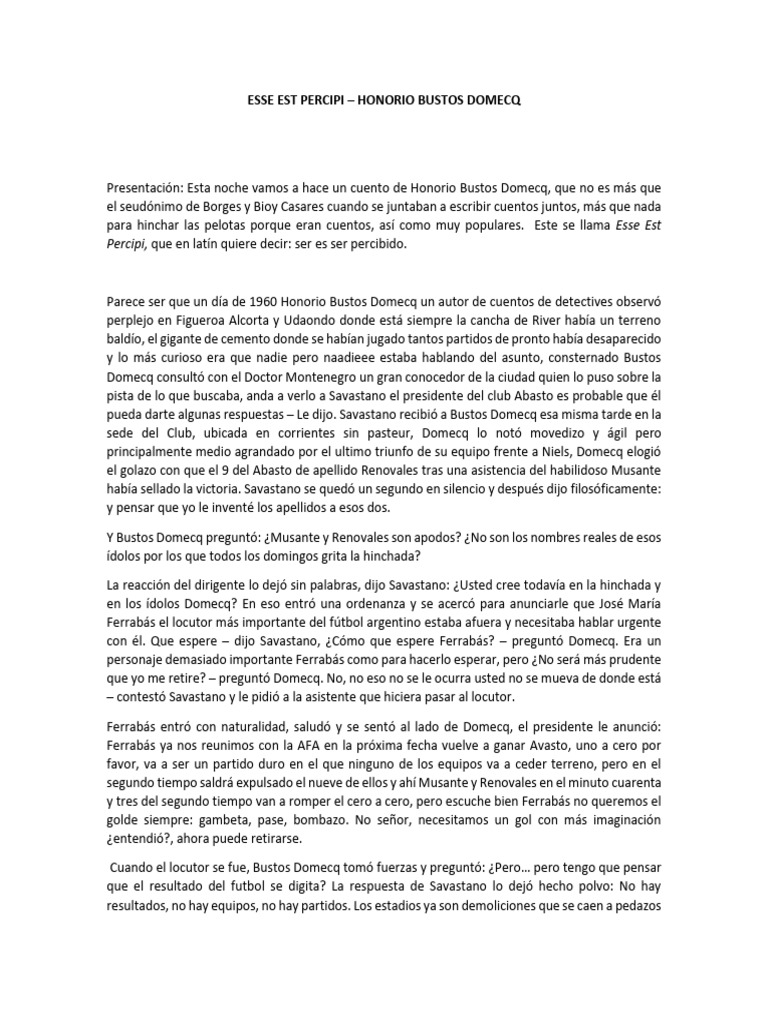 Esse Est Percipi - Honorio Bustos Domecq | PDF