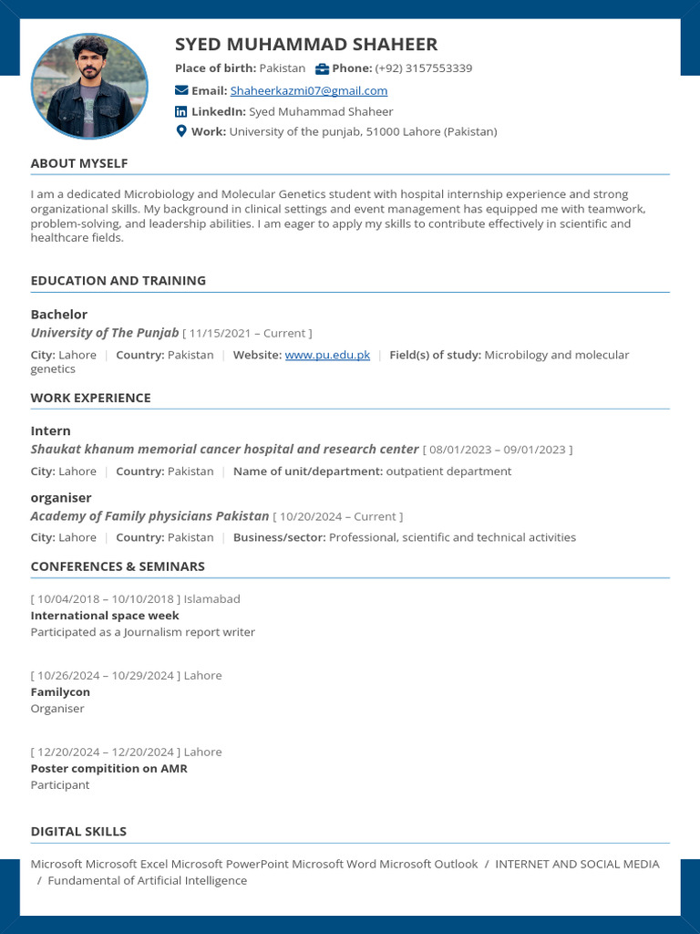 SYED MUHAMMAD SHAHEER Cv2 | PDF