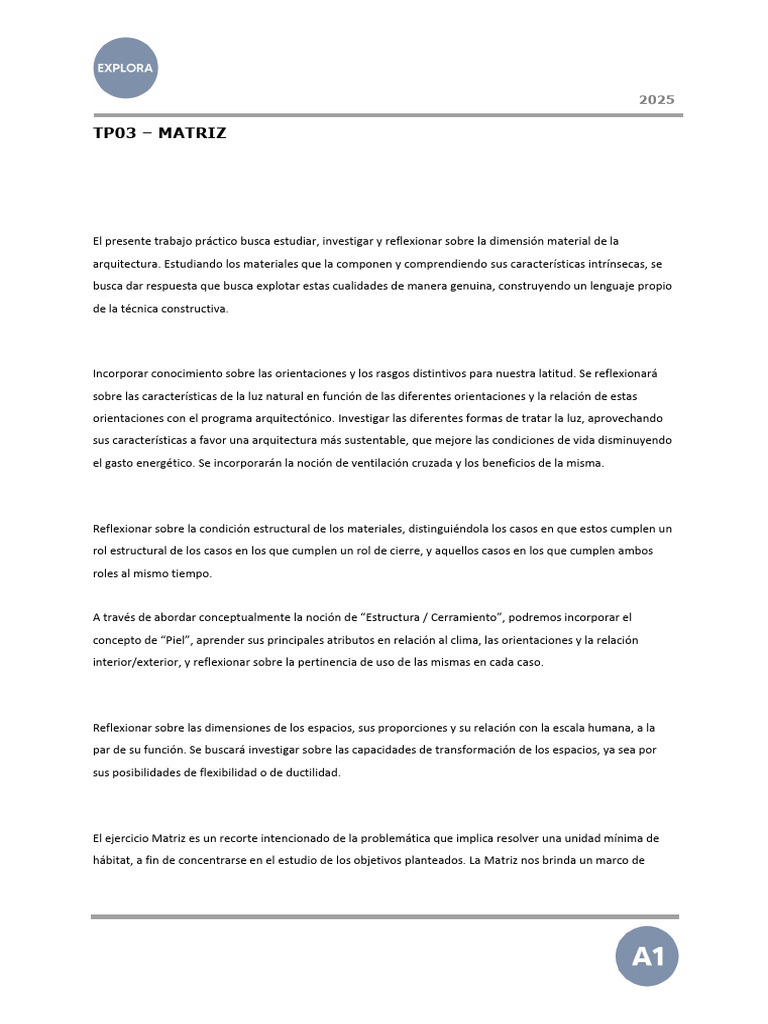 EXPLORA 2025 - A1 - TN y TM - TP03 - Matriz | PDF | Matriz (Matemáticas)