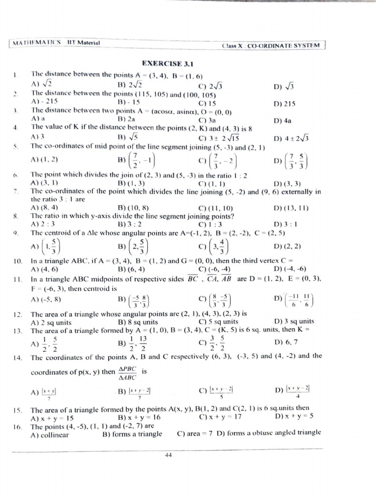 Co-Ordinate Geometry Exercise-3.1 and 3.2 Questions | PDF | Triangle ...