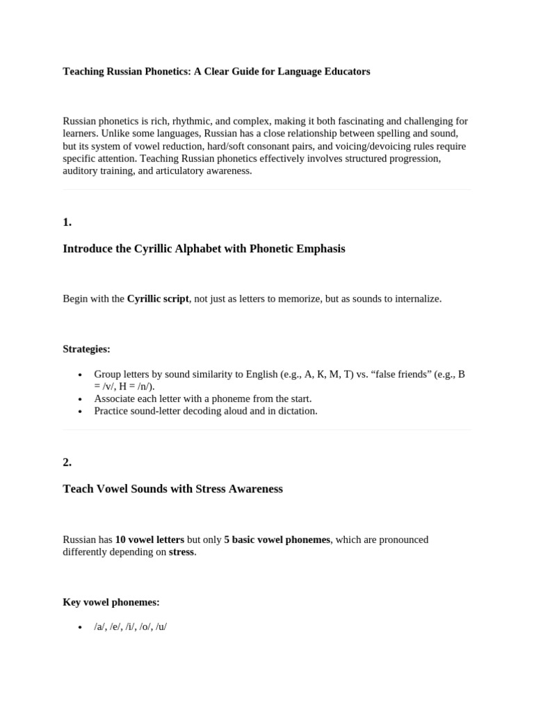 Teaching Russian Phonetics | PDF | Stress (Linguistics) | Vowel