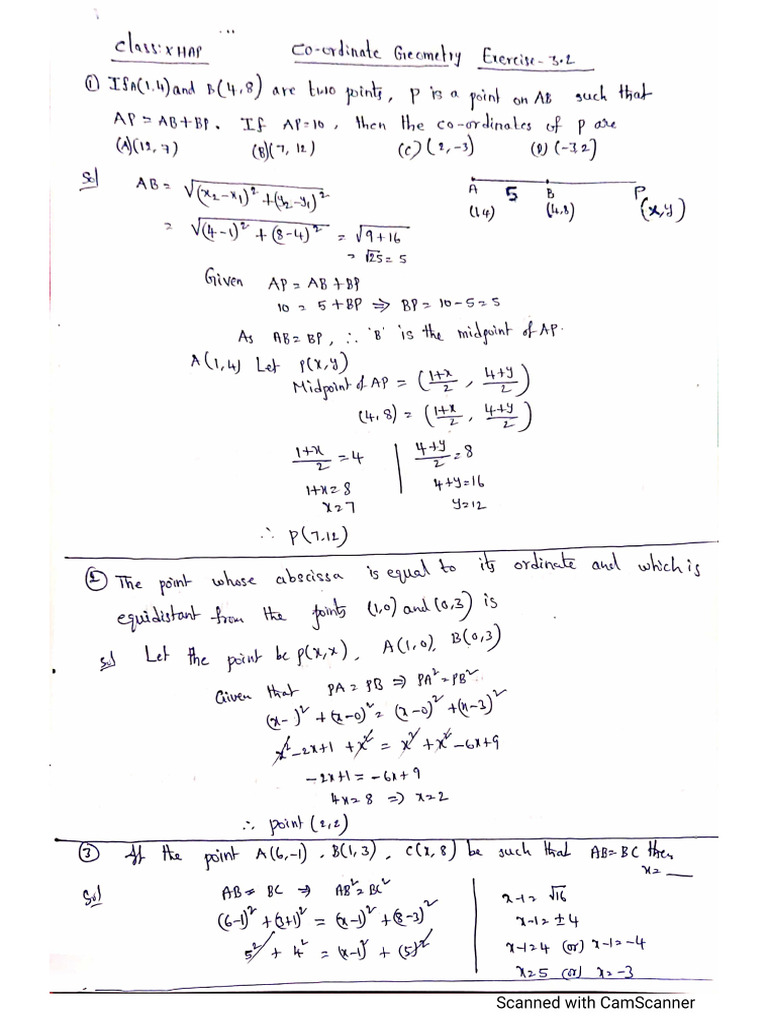 Co-Ordinate Geometry Exercise-3.2 (1 To 11 Solutions) | PDF