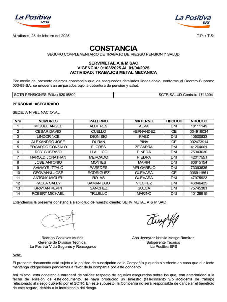 SCTR Mes Marzo 2025 | PDF | Seguro | Riesgo financiero