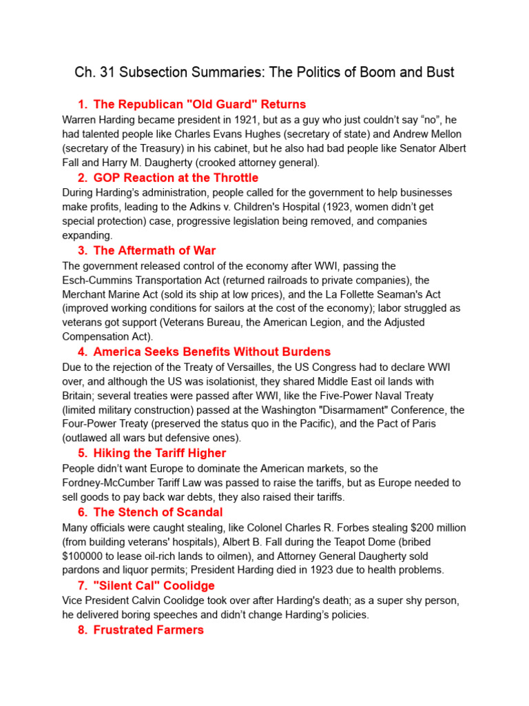 Ch. 31 Subsection Summaries (20 Subsections in The Chapter) | PDF ...