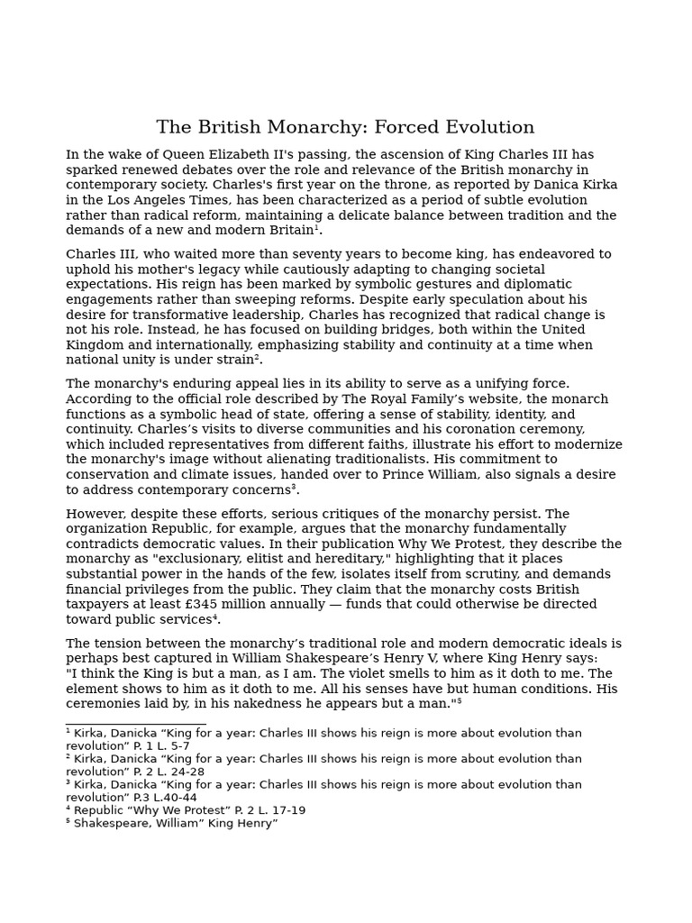 The British Monarchy - Argumentative Essay | PDF | Monarchy | Republic