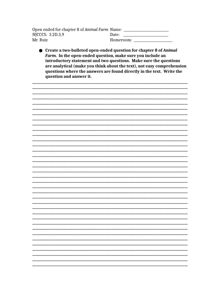 Open ended for ch. 8 Animal Farm | PDF