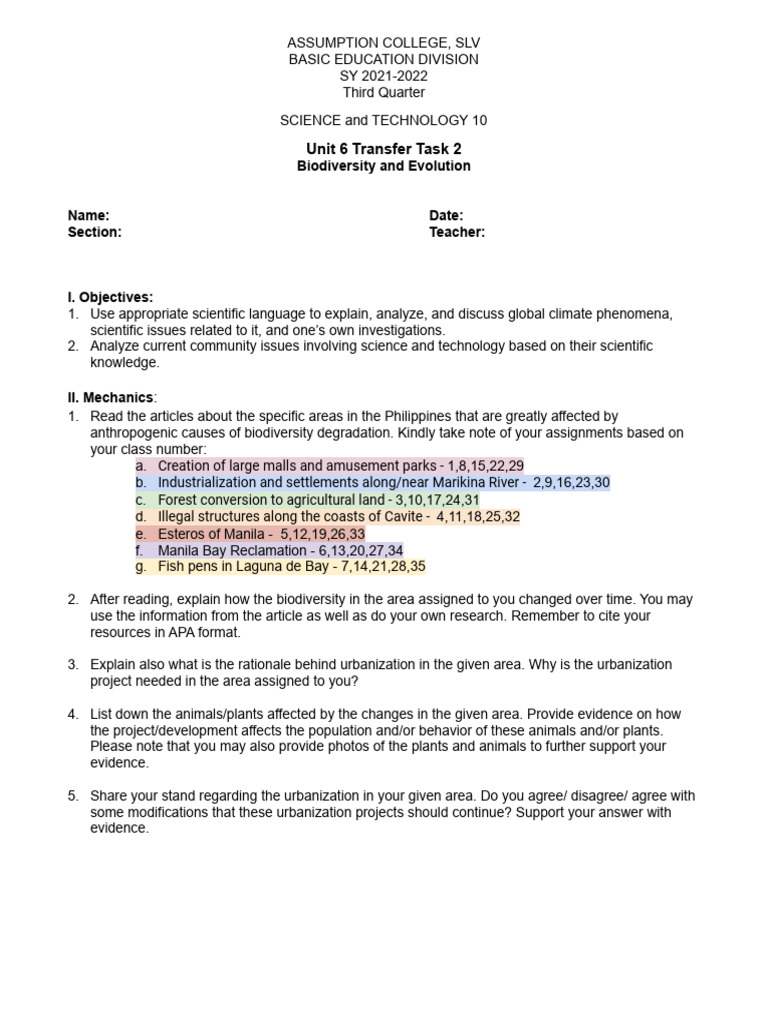 EXEMPLAR of PART 1-2 G10 U6 TrT2 | PDF | Urbanization | Biodiversity