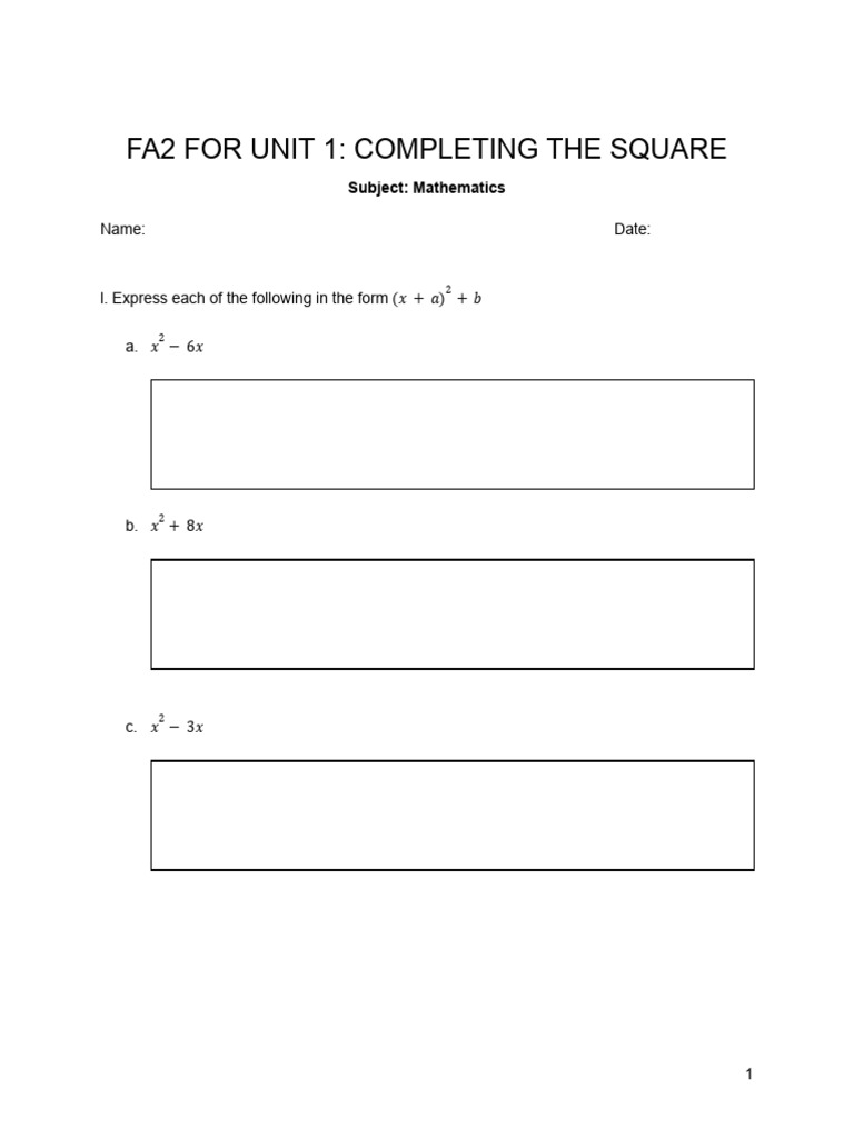 Completing the Square in Algebra | PDF