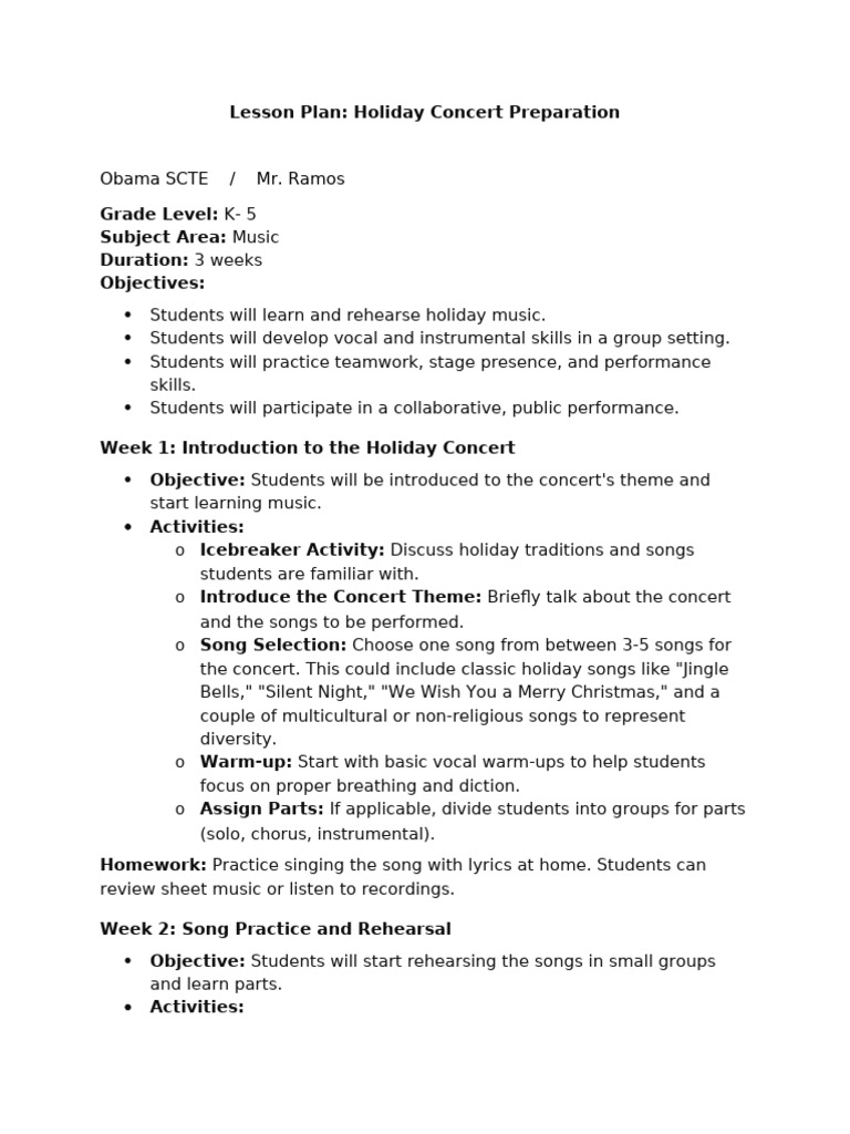 Lesson Plan Holiday Concert Preparation | PDF | Songs | Christmas Music