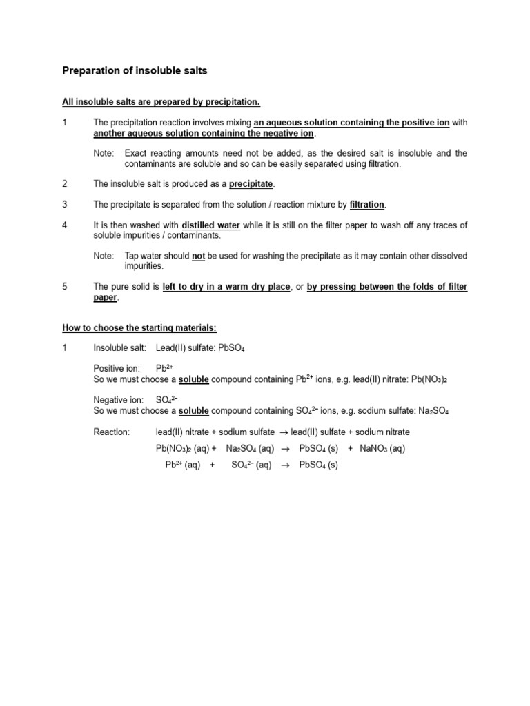 Preparation of Insoluble Salts | PDF | Precipitation (Chemistry ...
