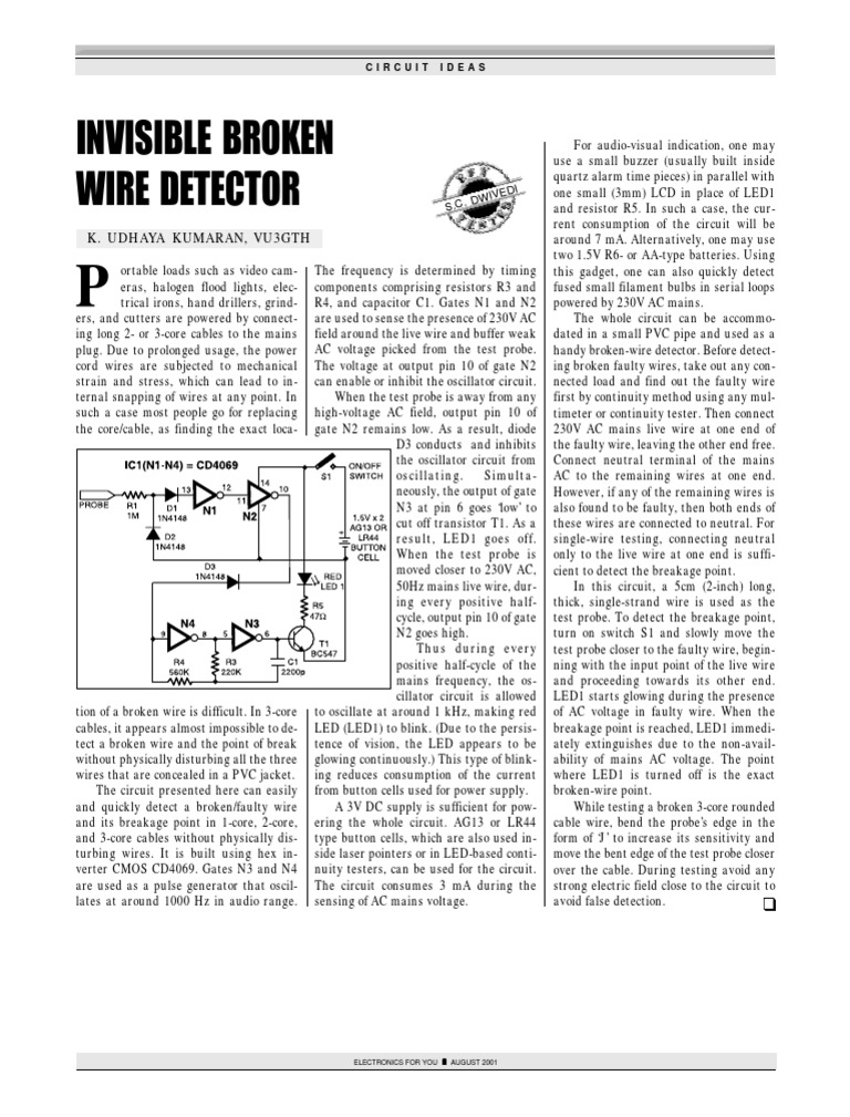 Invisible Broken Wire Detector | PDF | Mains Electricity | Alternating ...