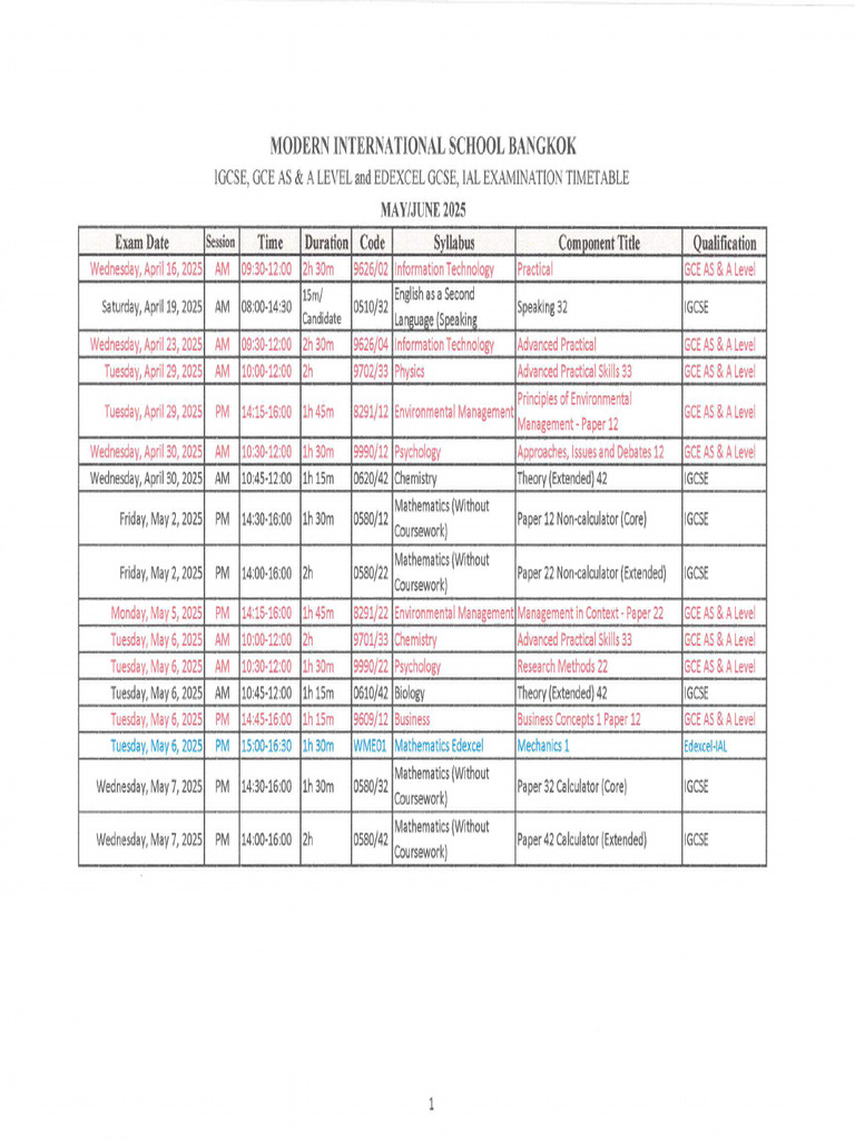 CAIE-Edexcel Examination Timetable May-June 2025 | PDF
