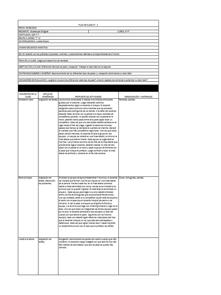 Plan de Clase 2.xlsx - Hoja1 | PDF