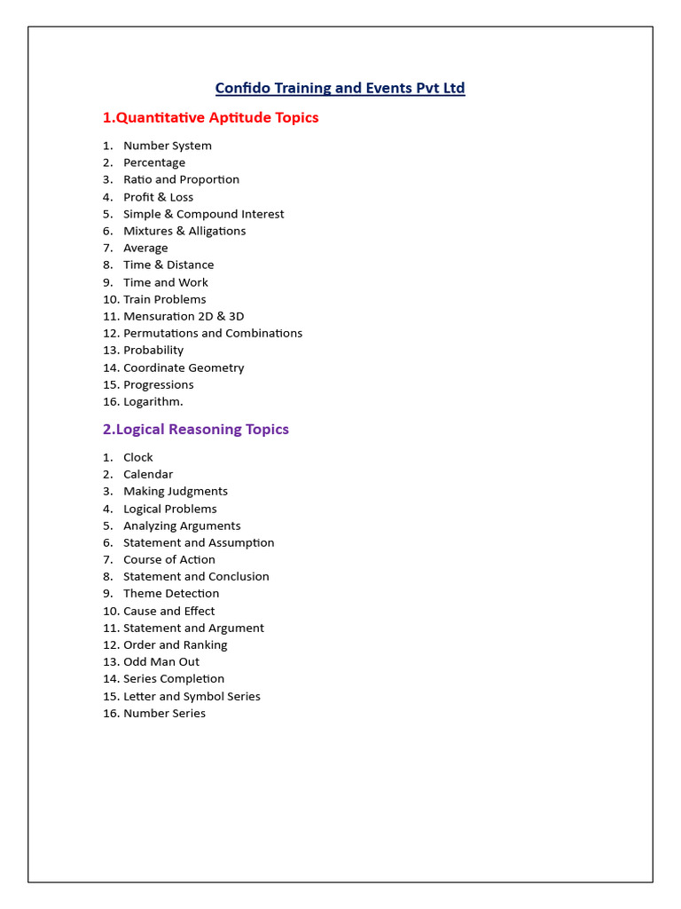 Confido Aptitude Topics | PDF