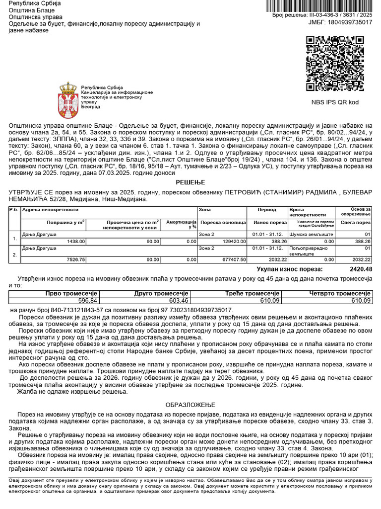 Porez Rada - Selo - 2025. | PDF