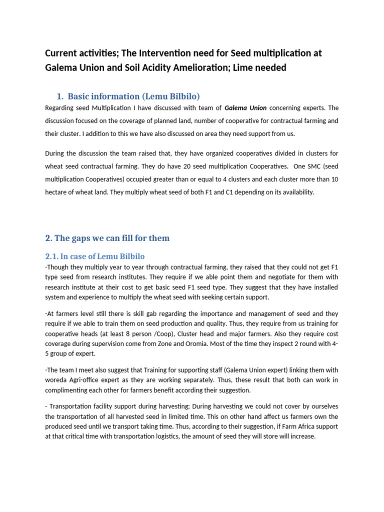 Seed Multiplication and Soil Acidity Intervention Concept Note | PDF ...