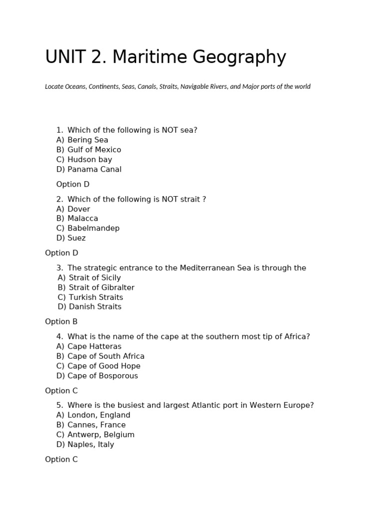 Unit 2 Maritime Geography | PDF | Port | Mediterranean Sea
