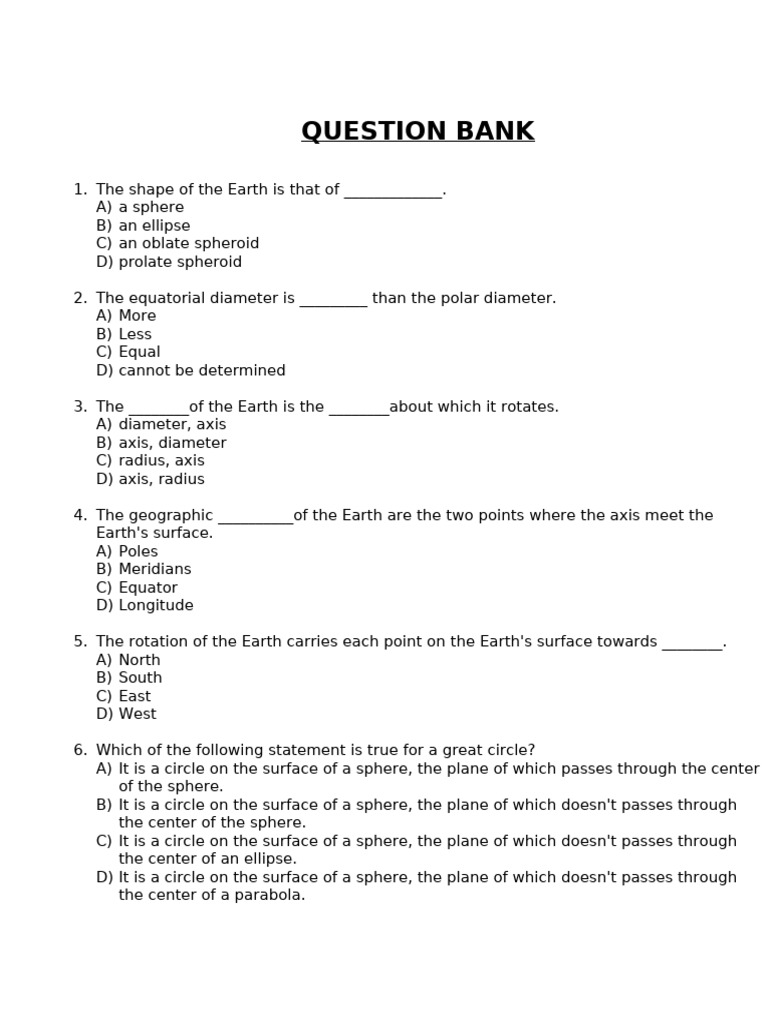 Earth Science Question Bank | PDF | Latitude | Horizon