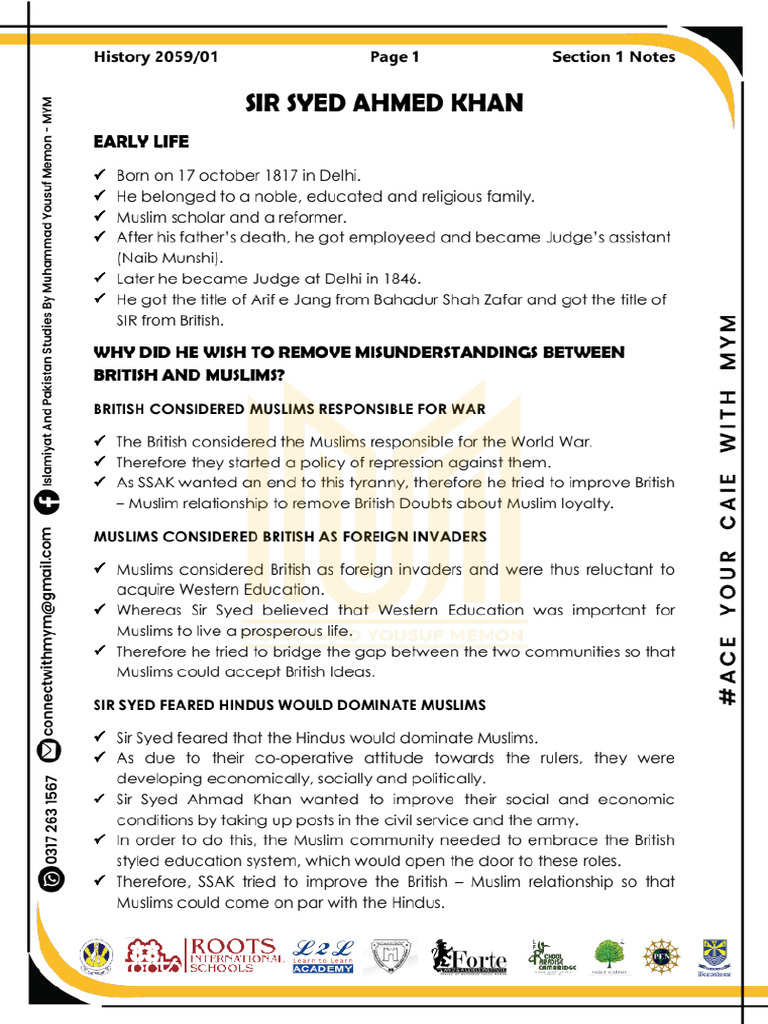5. Sir Syed Ahmed Khan Notes and Solved Past Papers 2023-24 | PDF