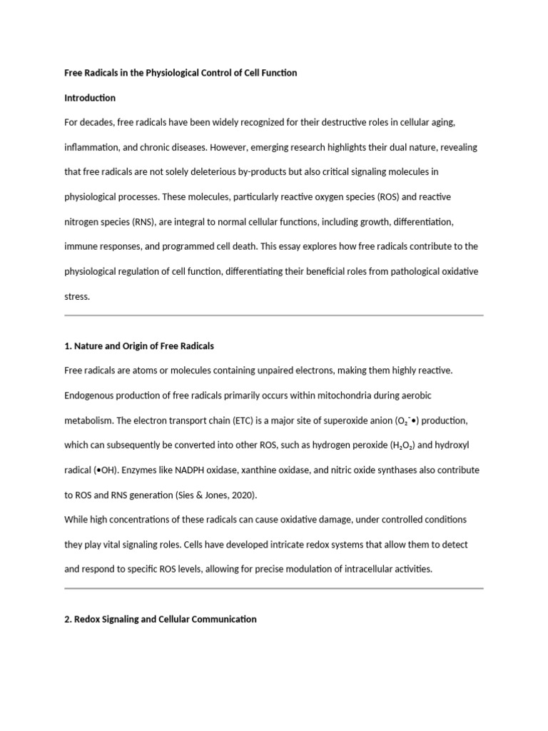 Free Radicals in The Physiological Control of Cell Function | PDF ...