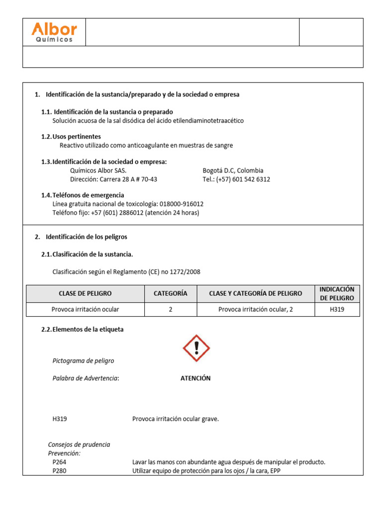 Edta SDS | PDF | Corrosión | Toxicidad