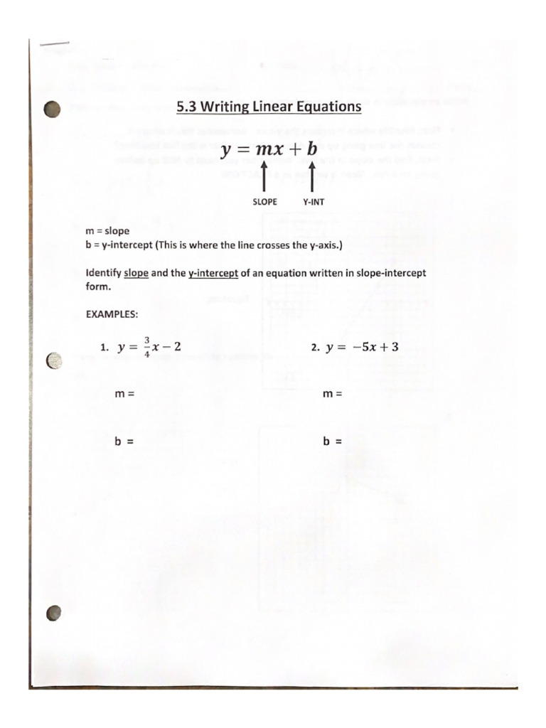 5.3 Writing Linear Equations Notes | PDF