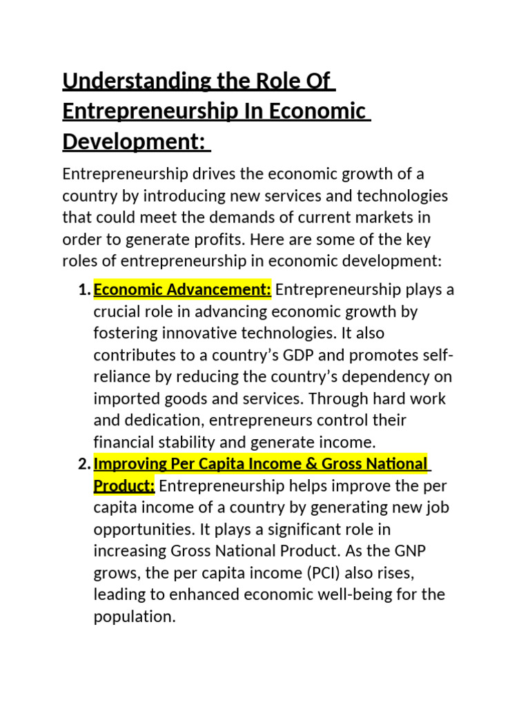 Understanding the Role of Entrepreneurship in Economic Development ...