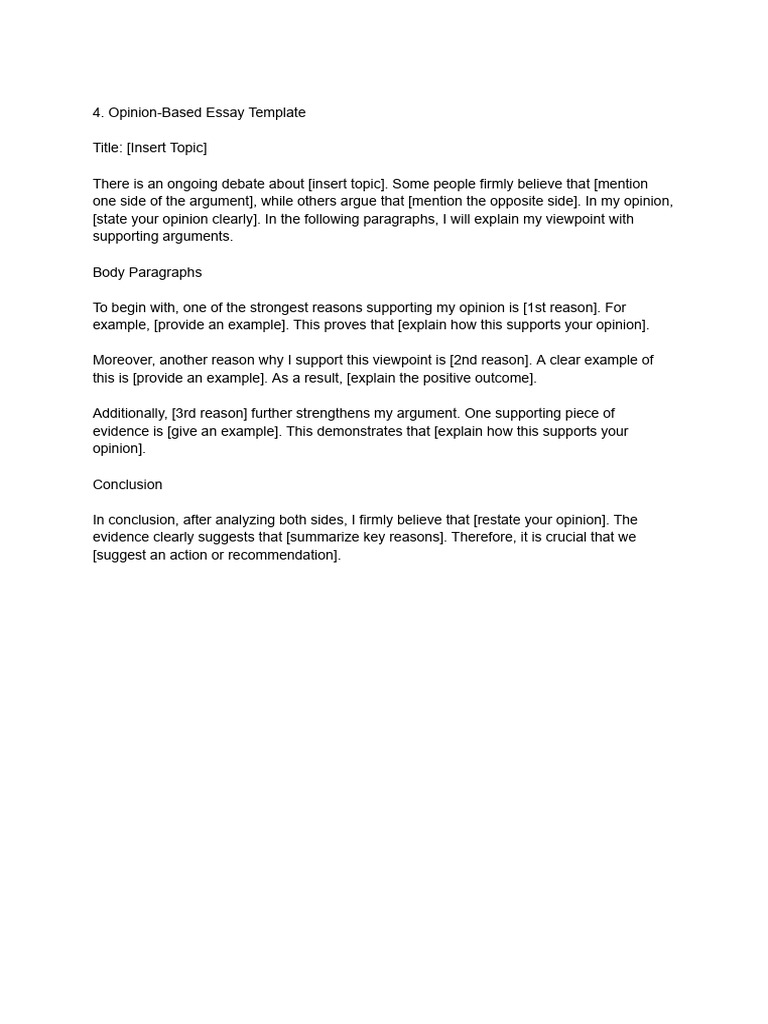 Opinion-Based Essay Template | PDF