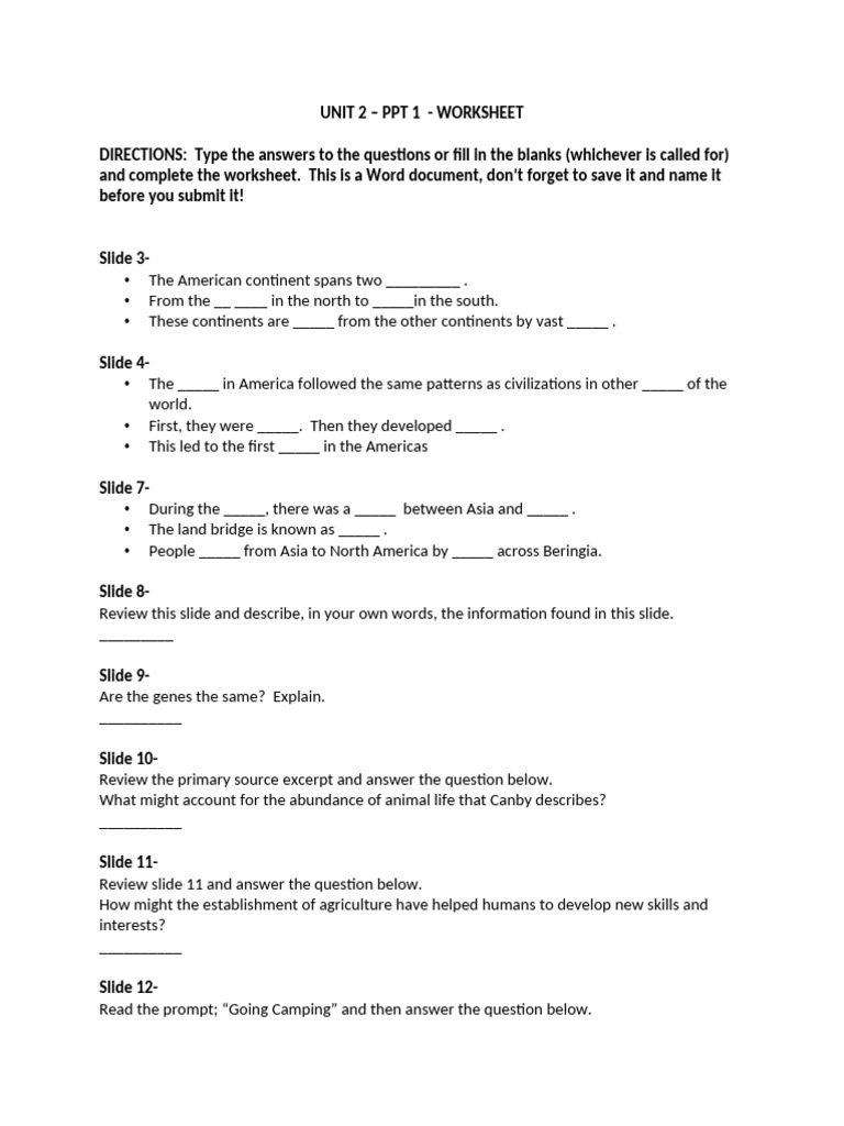 Unit 2 – Ppt 1 - Worksheet Spring-22-1 | PDF