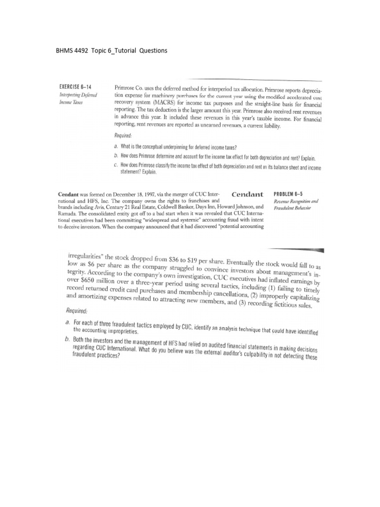 BHMS 4492 Topic 6 - Tutorial Questions | PDF