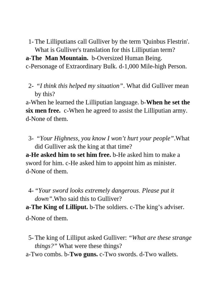 Gulliver's Travels Questions | PDF