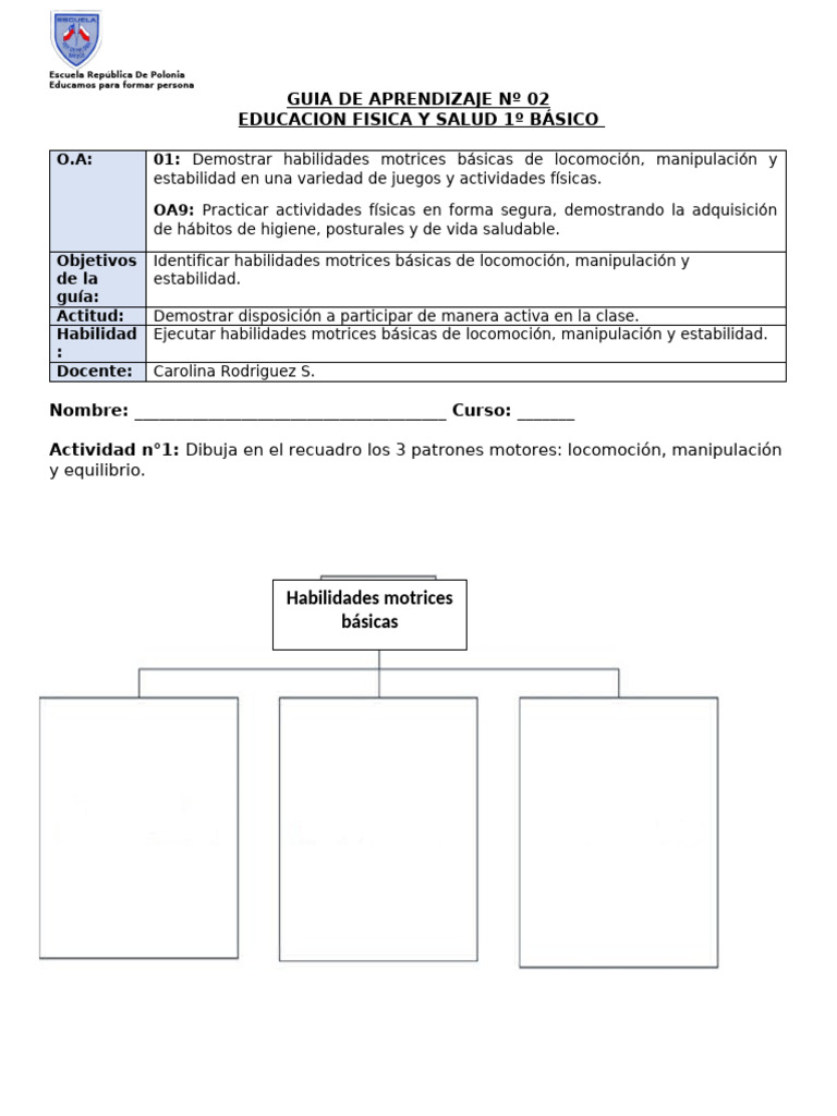 Guia de Aprendizaje #02 Educacion Fisica Y Salud 1º Básico | PDF