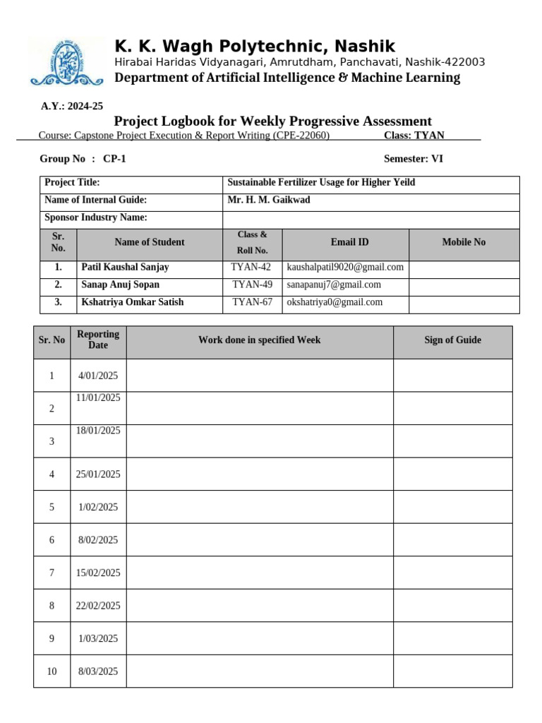 CPE Logbook & Weekly Reportig Sheet 2024-25 | PDF