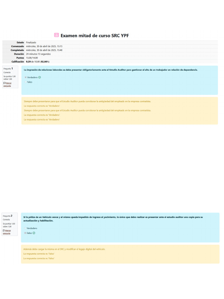 Examen Mitad de Curso SRC YPF (2025) Capacitacion de Gestion Documental | PDF
